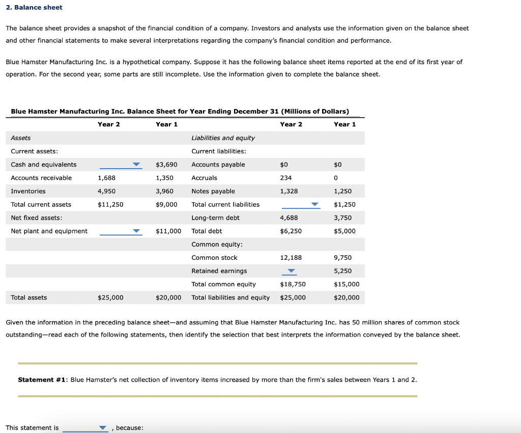 Solved 2 Balance Sheet The Balance Sheet Provides A Chegg