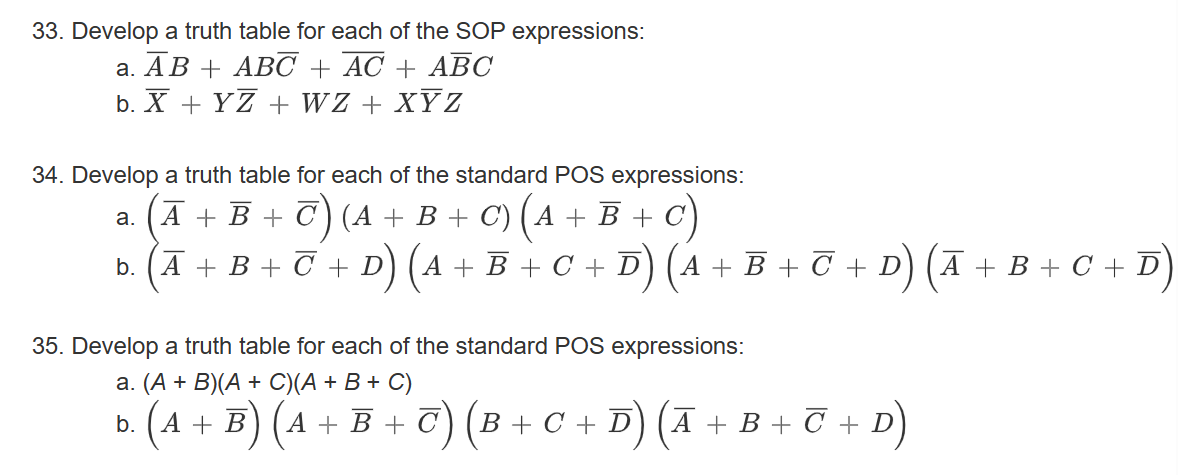 Solved 33. Develop a truth table for each of the SOP | Chegg.com