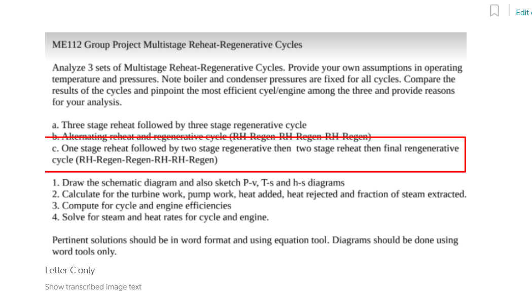 Solved Edit ME112 Group Project Multistage | Chegg.com