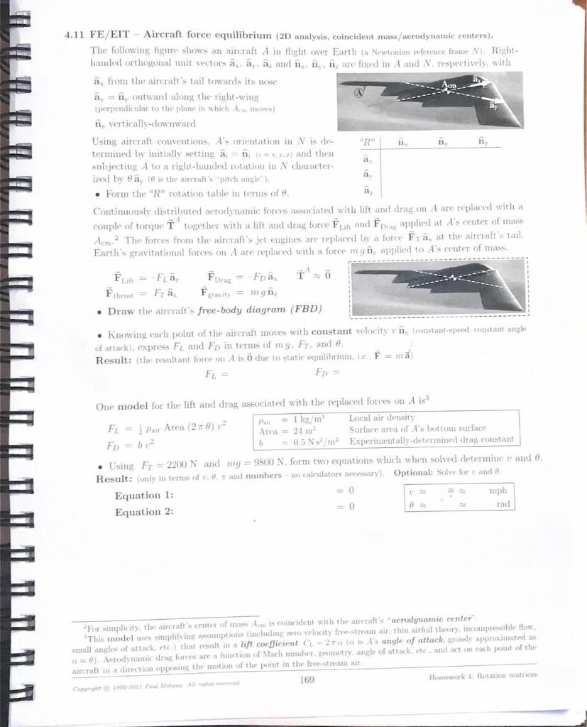4.11 FE/EIT Aircraft force equilibrium (2D analysis, | Chegg.com