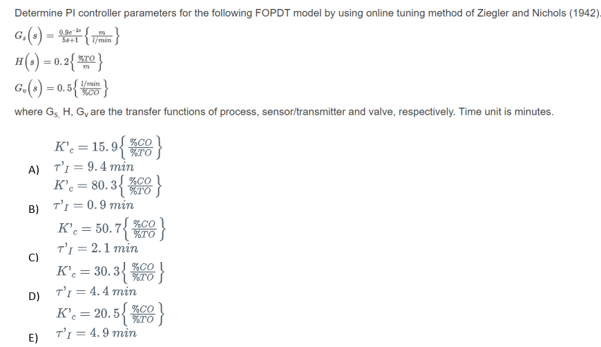 Solved Determine PI controller parameters for the | Chegg.com