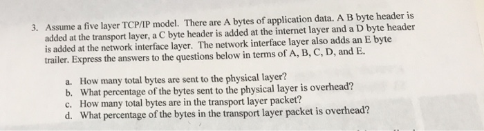 Solved 3. Assume a five layer TCP/IP model. There are A | Chegg.com