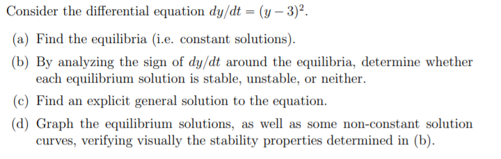 Solved Consider the differential equation dy/dt = (y - 3). | Chegg.com