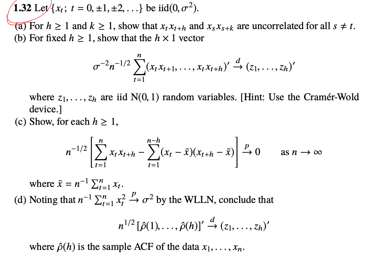 1.32 Let {xt; t = (), +1, +2, ...} be iid(0,02). (a) | Chegg.com