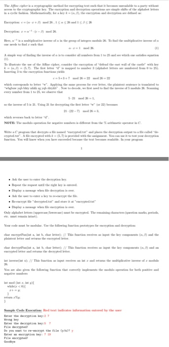 Write a C program that decrypts a file named | Chegg.com