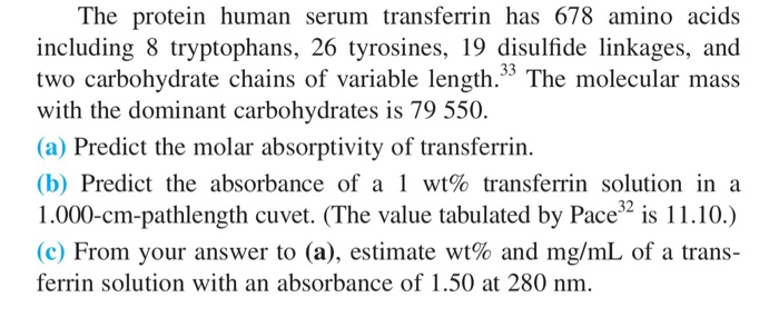 Solved 18-21. Protein concentration. The molar absorptivity | Chegg.com
