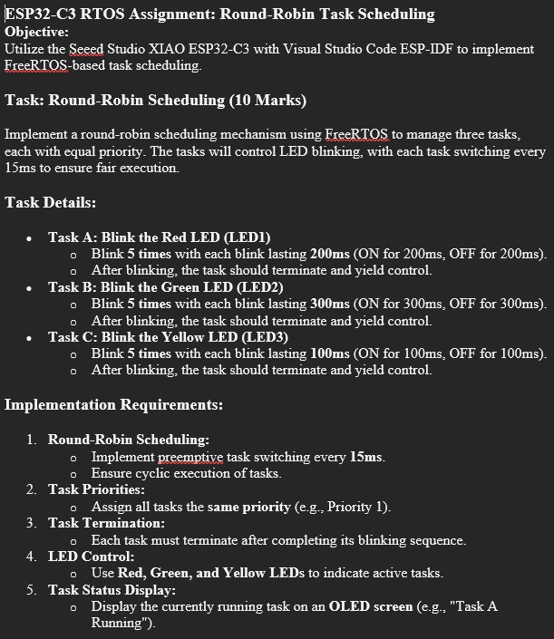 Solved ESP32-C3 ﻿RTOS Assignment: Round-Robin Task | Chegg.com