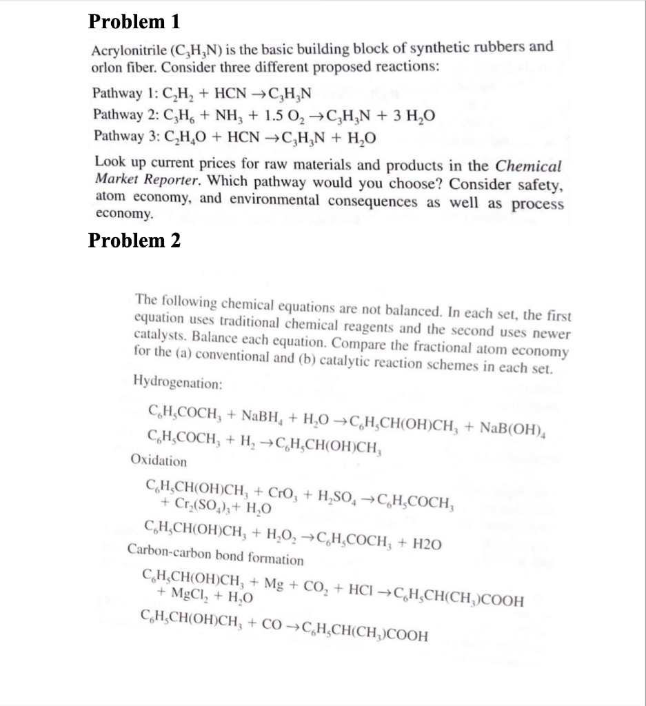 Solved Problem 1 Acrylonitrile (C3H3 N) is the basic | Chegg.com