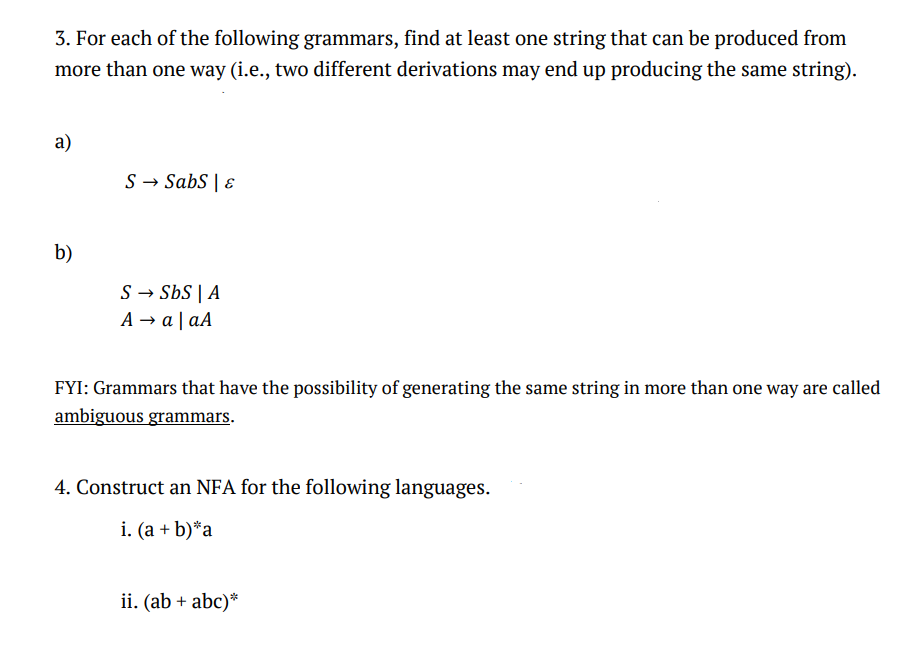 Solved 3. For each of the following grammars, find at least | Chegg.com