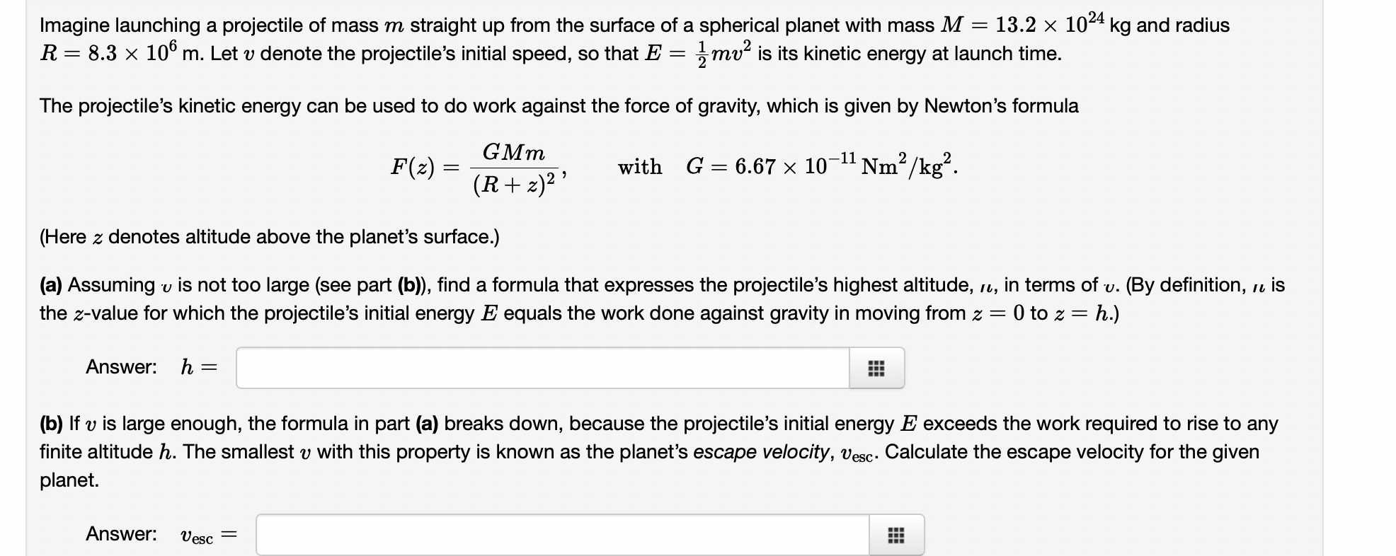 Solved Imagine launching a projectile of mass m straight up | Chegg.com