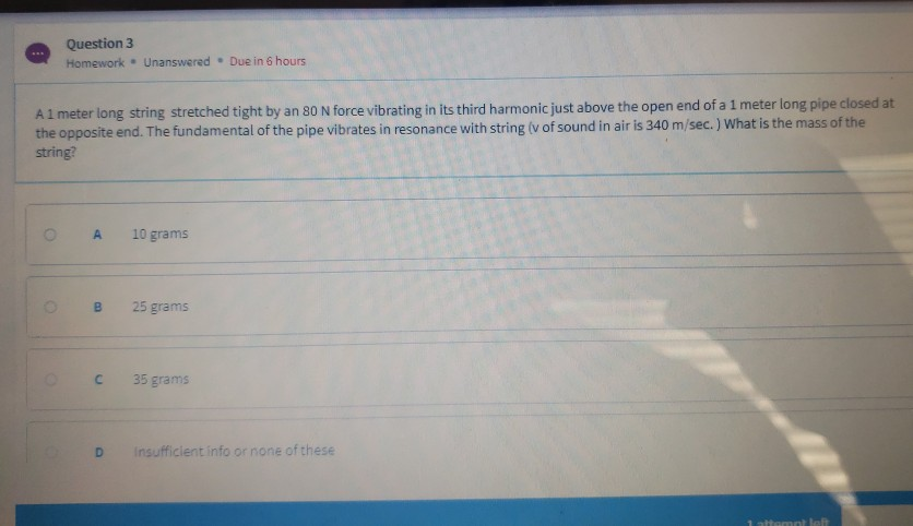 Solved A 1 meter long string stretched tight by an 80 N | Chegg.com