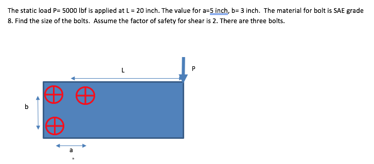 Solved The static load P= 5000 lbf is applied at L = 20 | Chegg.com
