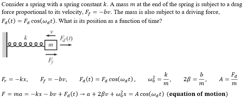 Solved Consider a spring with a spring constant k. A mass m | Chegg.com