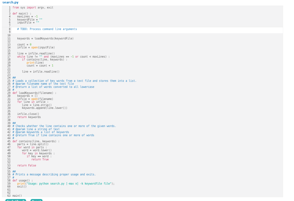 Implement a program that searches for keywords in a | Chegg.com
