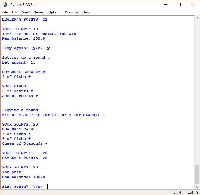 Solved BlackJack game in python in 3 phases. Phase 1 is | Chegg.com