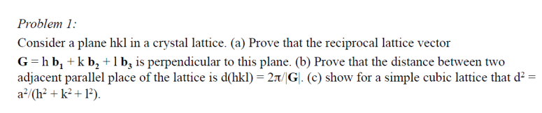 Solved Problem 1: Consider a plane hkl in a crystal lattice. | Chegg.com