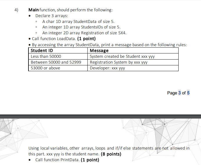 Solved 1) Function LoadData that performs the following: | Chegg.com