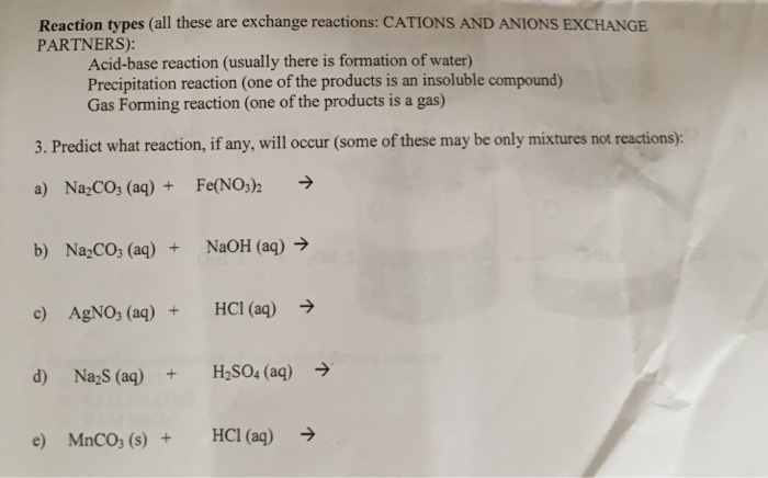 Solved Reaction types (all these are exchange reactions: | Chegg.com