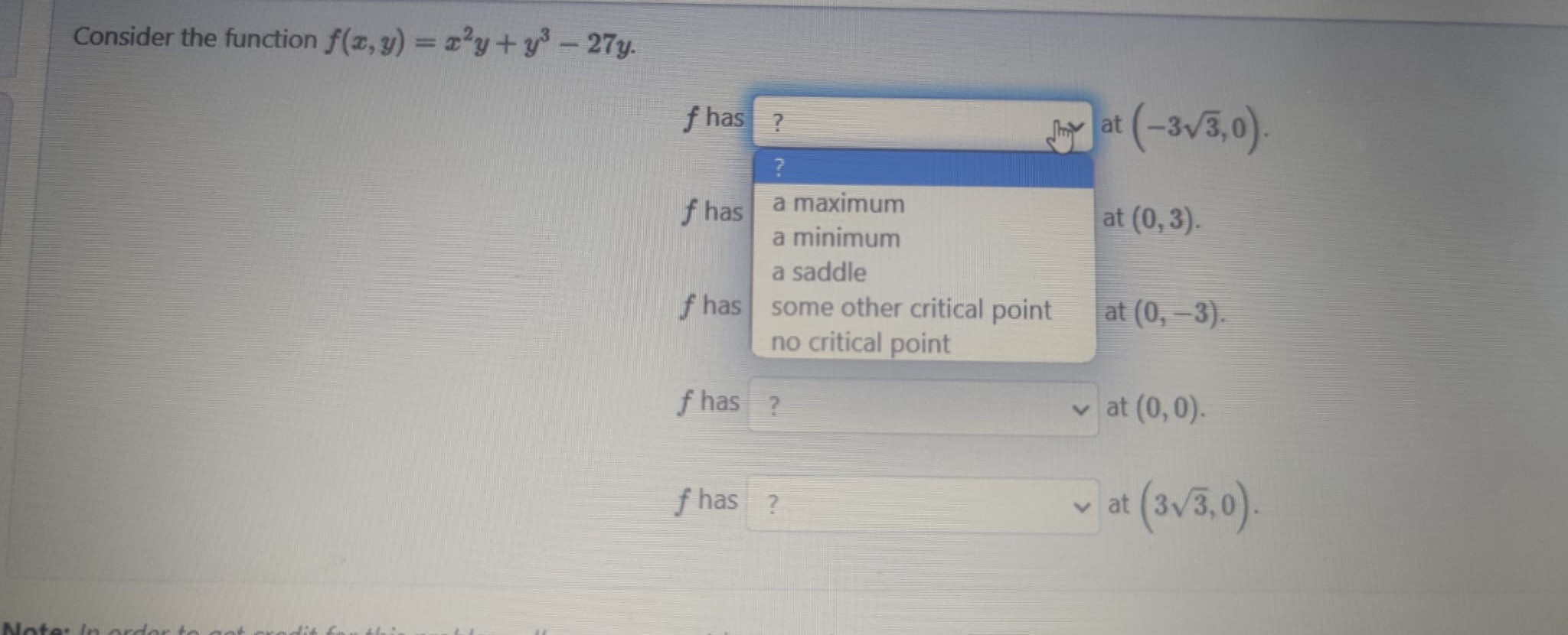 Solved Consider the function f(x,y)=x2y+y3−27y.Consider the | Chegg.com
