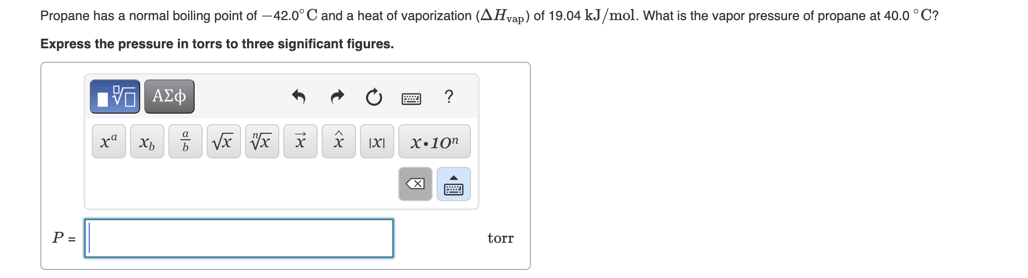 Solved Propane has a normal boiling point of -42.0°C ﻿and a | Chegg.com