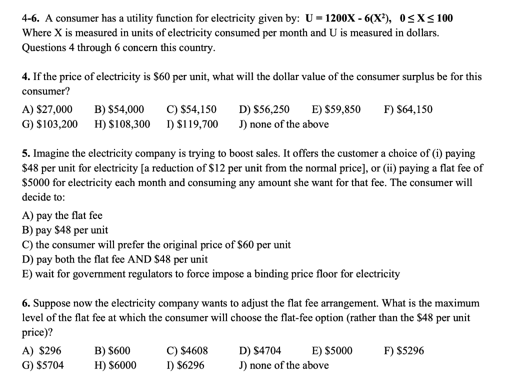 4-6. A consumer has a utility function for | Chegg.com