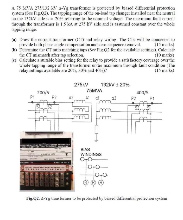 Solved A 75 MVA 275/132 kV A-Yg transformer is protected by | Chegg.com