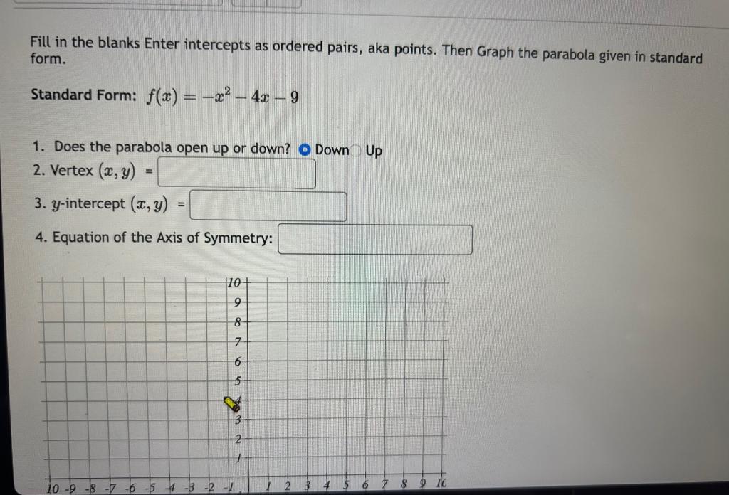 Solved Fill in the blanks Enter intercepts as ordered pairs, | Chegg.com