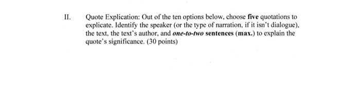 II Quote Explication: Out of the ten options below, | Chegg.com