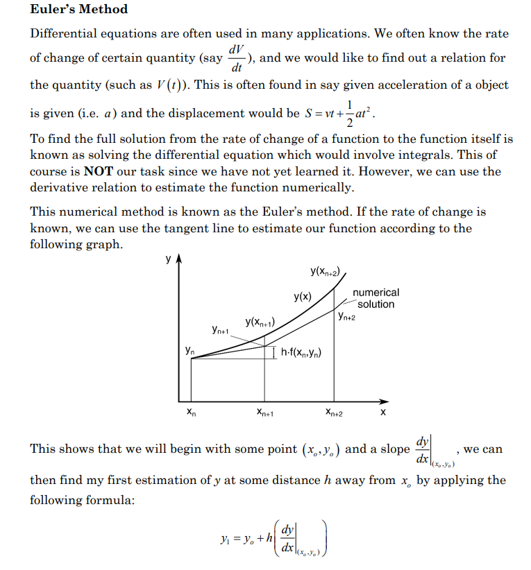 Solved Euler's Method Differential equations are often used | Chegg.com