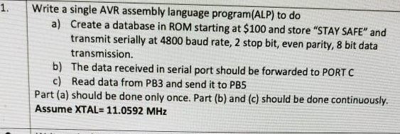 1. Write a single AVR assembly language program(ALP) | Chegg.com