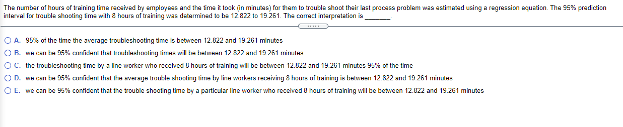Solved The number of hours of training time received by | Chegg.com