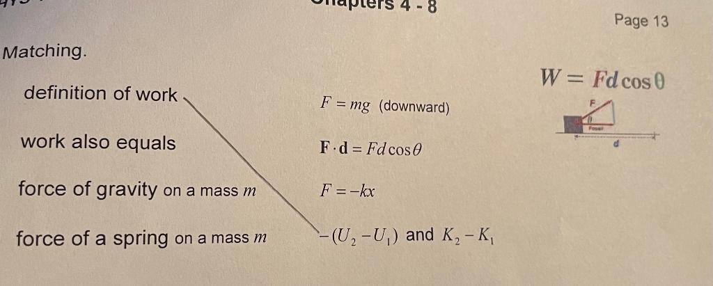 Solved Lers 4 - 8 Page 13 Matching. W = Fd cos 0 definition | Chegg.com