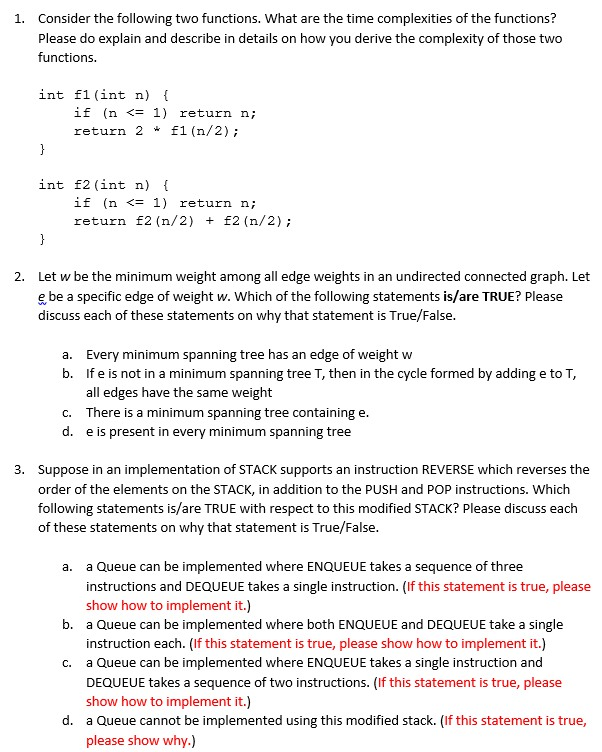 Solved 1 Consider The Following Two Functions What Are The