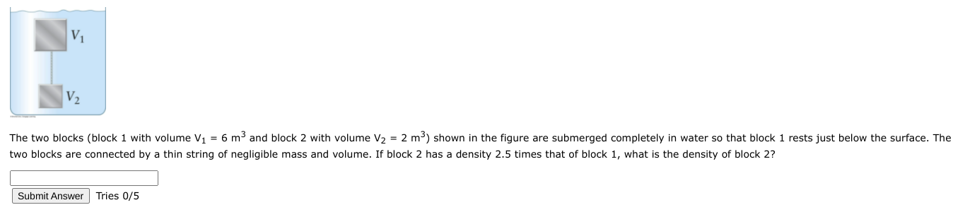 Solved V1 The two blocks (block 1 with volume V1 = 6 m3 and | Chegg.com