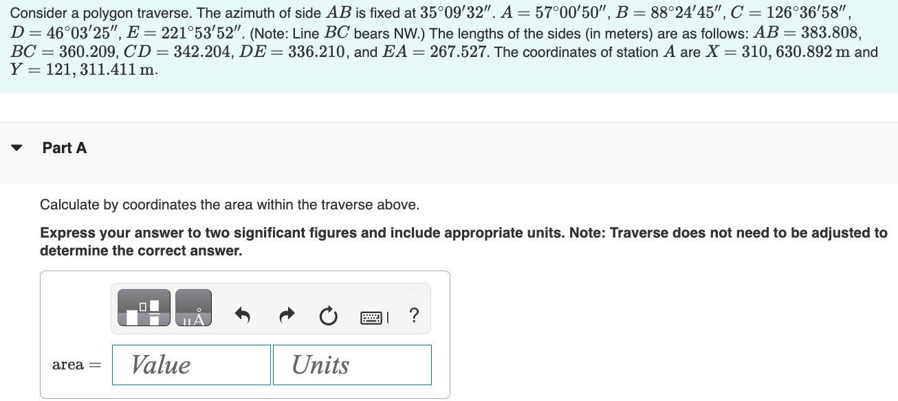 Solved Consider a polygon traverse. The azimuth of side AB | Chegg.com