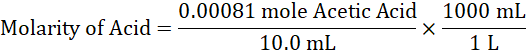 Solved Molarity of Acid =10.0 mL0.00081 mole Acetic Acid ×1 | Chegg.com