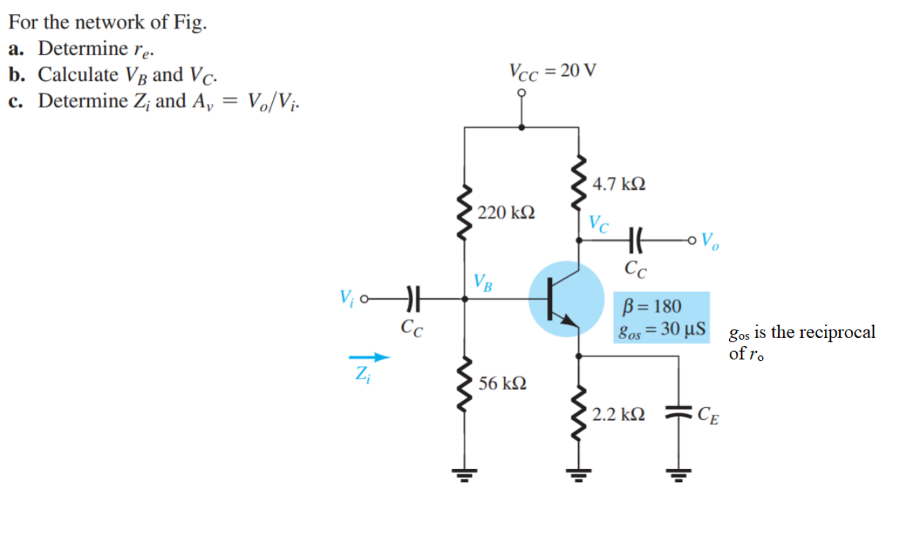 Solved For the network of Fig. a. Determine re. b. Calculate | Chegg.com