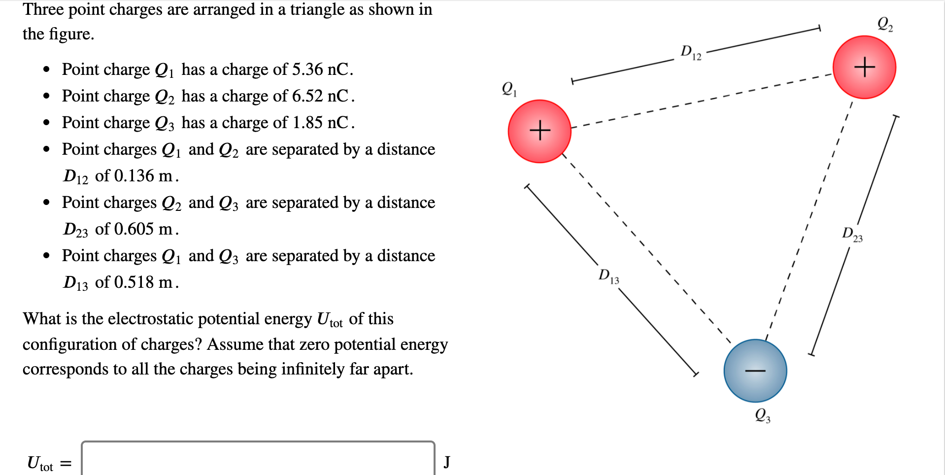 Solved Three point charges are arranged in a triangle as | Chegg.com