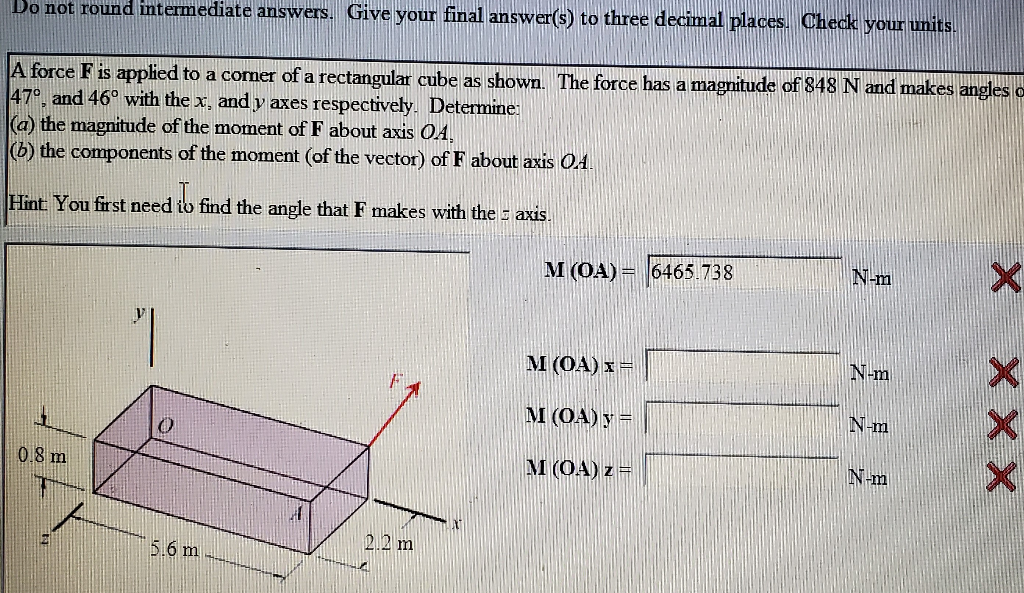 Solved A force F is applied to a corner of a rectangular | Chegg.com