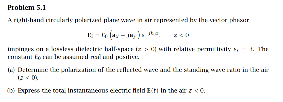 A right-hand circularly polarized plane wave in air | Chegg.com