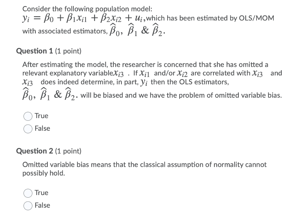 Solved Consider the following population model: Yi = Bo + | Chegg.com