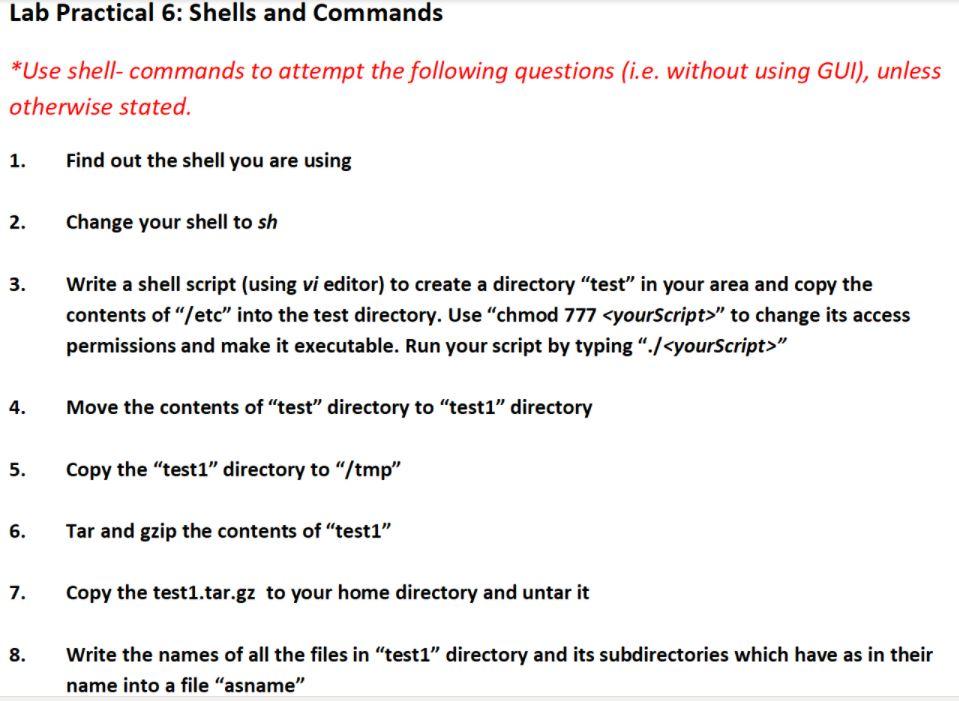 Solved Lab Practical 6: Shells and Commands *Use | Chegg.com