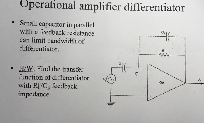 Solved Operational amplifier differentiator Small capacitor | Chegg.com