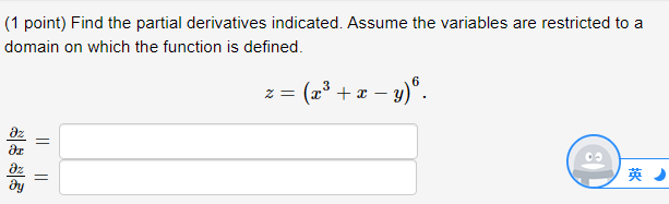 Solved (1 point) Find the partial derivatives indicated. | Chegg.com