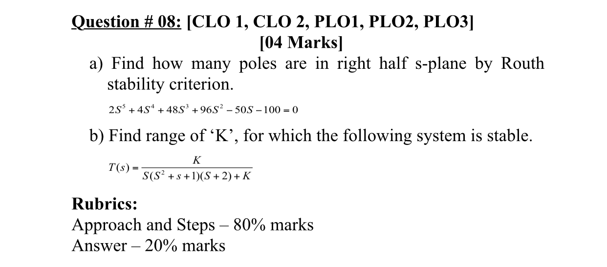 Solved Question # 08: (CLO 1, CLO 2, PLO1, PLO2, PLO3] [04 | Chegg.com