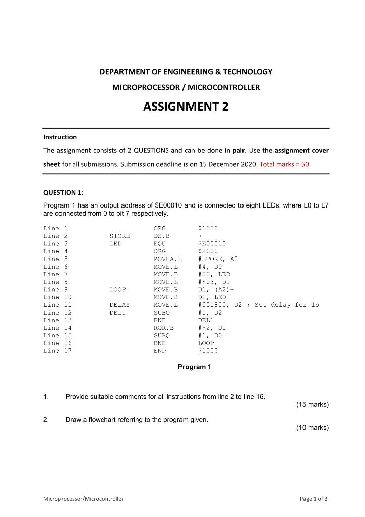 DEPARTMENT OF ENGINEERING & TECHNOLOGY MICROPROCESSOR | Chegg.com