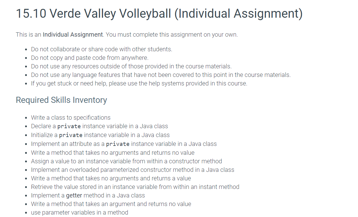 Solved 15.10 Verde Valley Volleyball (Individual Assignment) | Chegg.com