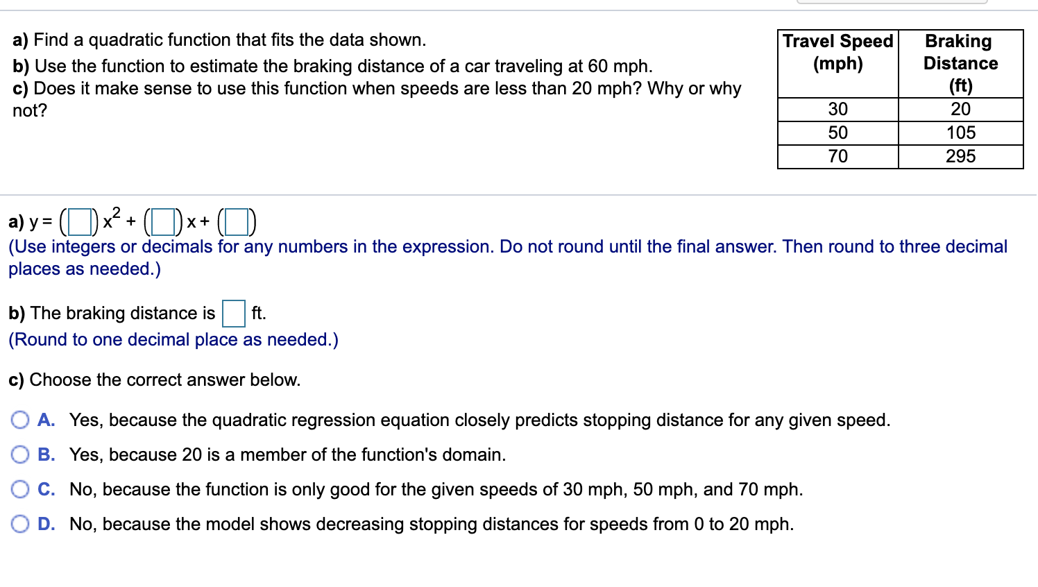 Solved a) Find a quadratic function that fits the data | Chegg.com