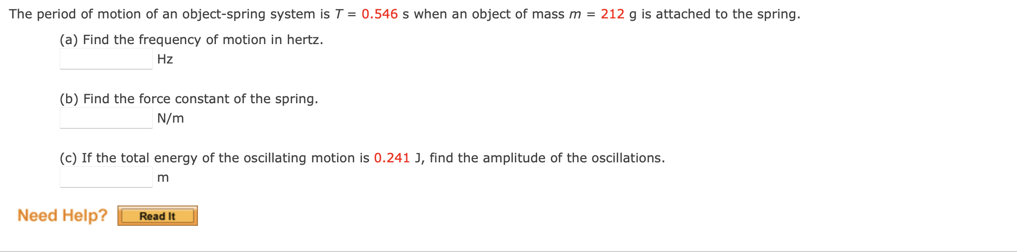 Solved The period of motion of an object-spring system is | Chegg.com