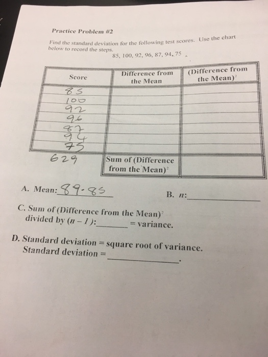 Solved Practice Problem #2 ind the standard deviation for | Chegg.com